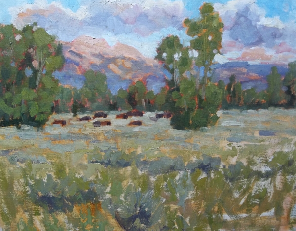 Gros Ventre Bison Herd by Susan Bell | Landscape | 16" x 20" | Oil